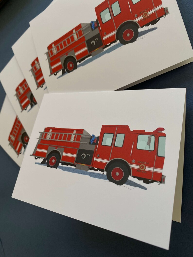 Fire Truck Card Set 5 Cards and Envelopes Greeting Cards | Etsy