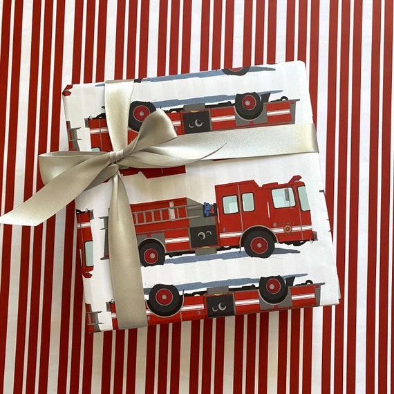 Fire Truck Wrapping Paper Sheets Double-sided Gift Wrap | Etsy