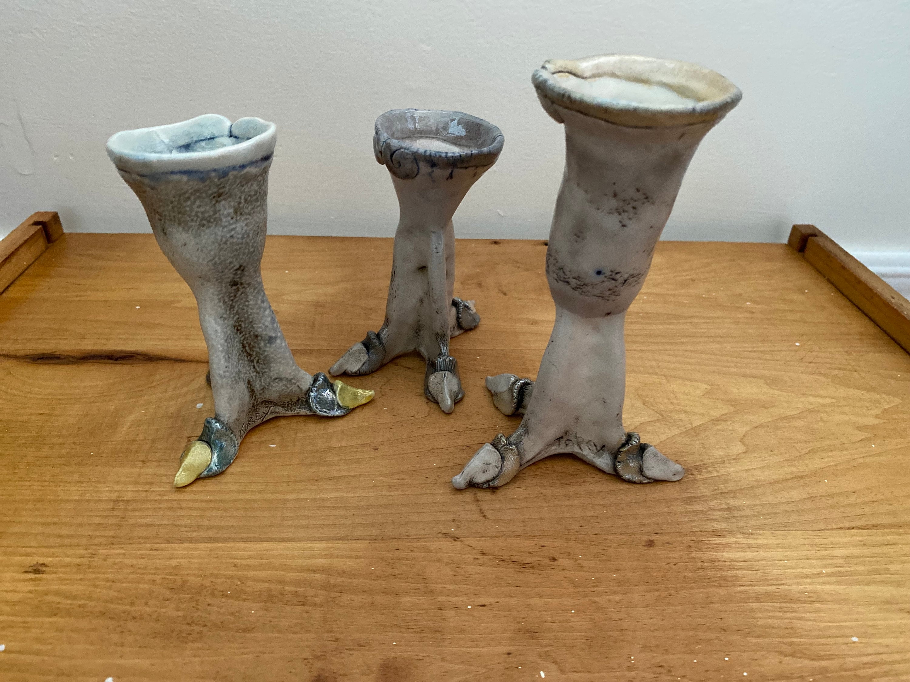 Tim Storey Canadian Pottery, 3 Pieces Signed, Chicken or Dragon Feet ...