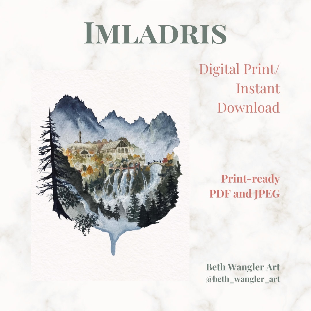 Imladris Lord of the Rings Fanart Rivendell Watercolor Digital Poster ...