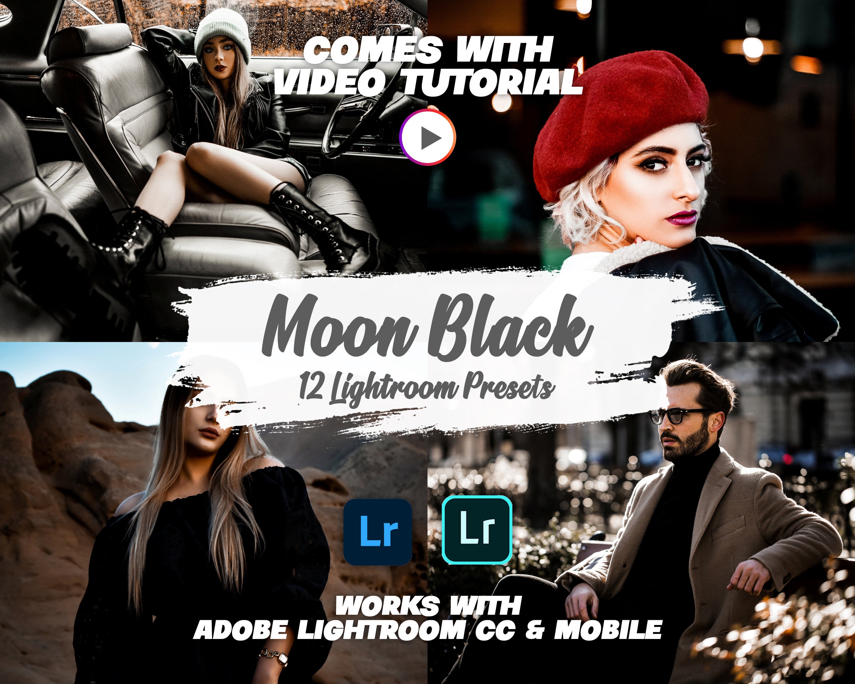 12 Moon Black Lightroom Presets, Lightroom Photo Editing Filters - Etsy