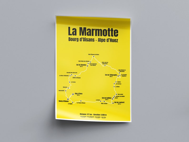 La Marmotte Poster - Cycling Art. Famous Climbs. Col Du Glandon, Col Du ...