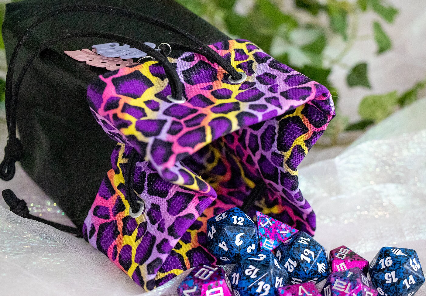 Rainbow Leopard Print Dice Bag With Customizable Charms - Square ...