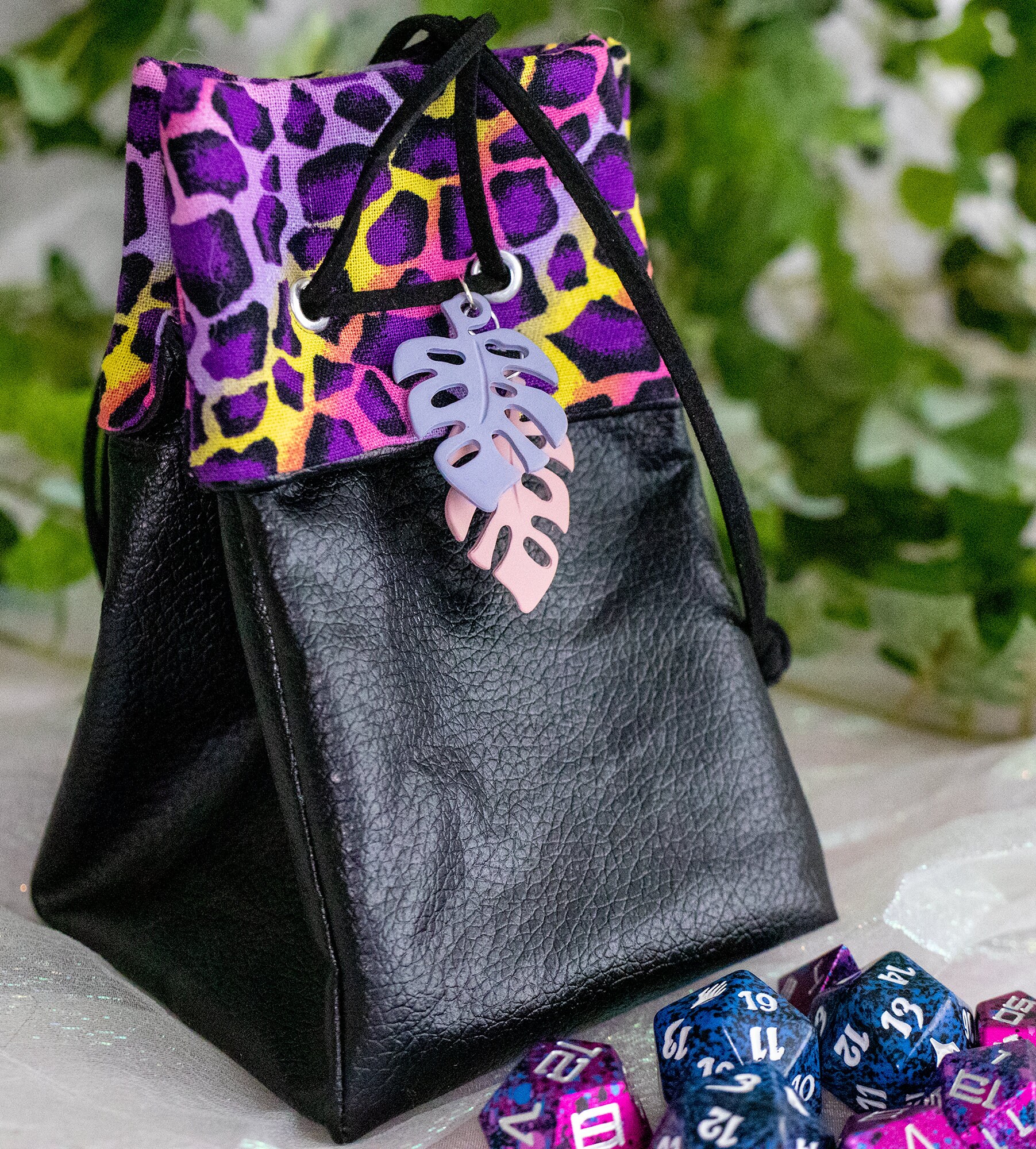 Rainbow Leopard Print Dice Bag With Customizable Charms - Square ...