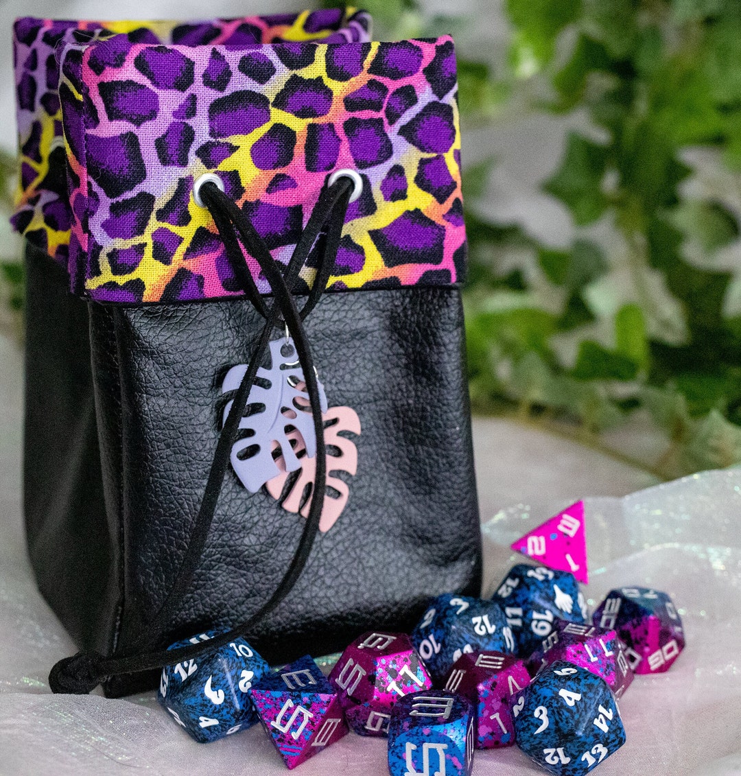 Rainbow Leopard Print Dice Bag With Customizable Charms - Square ...