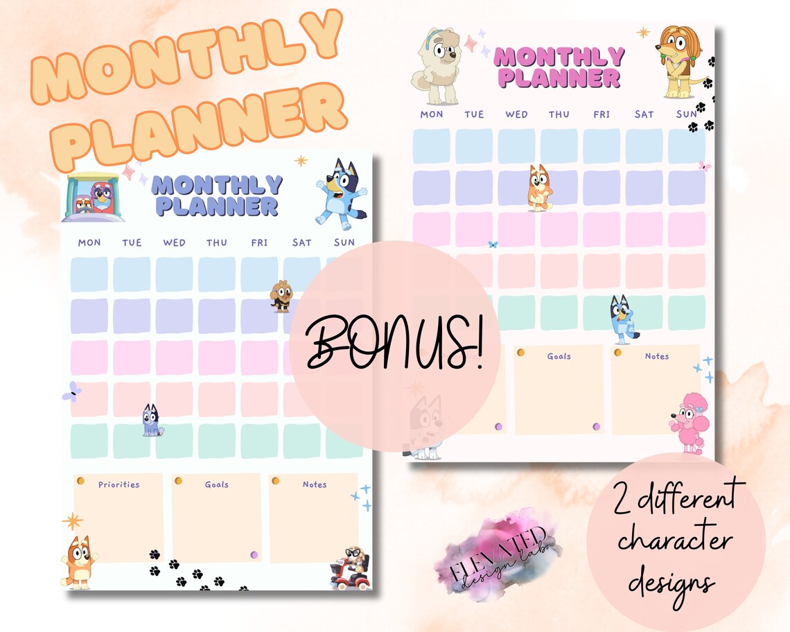 Bluey & Friends Children's Fun Daily Weekly Monthly Character Planner ...