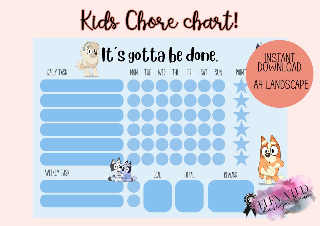 Bluey & Friends Chore Chart Help Keep Your Kids on Track and Help Them ...