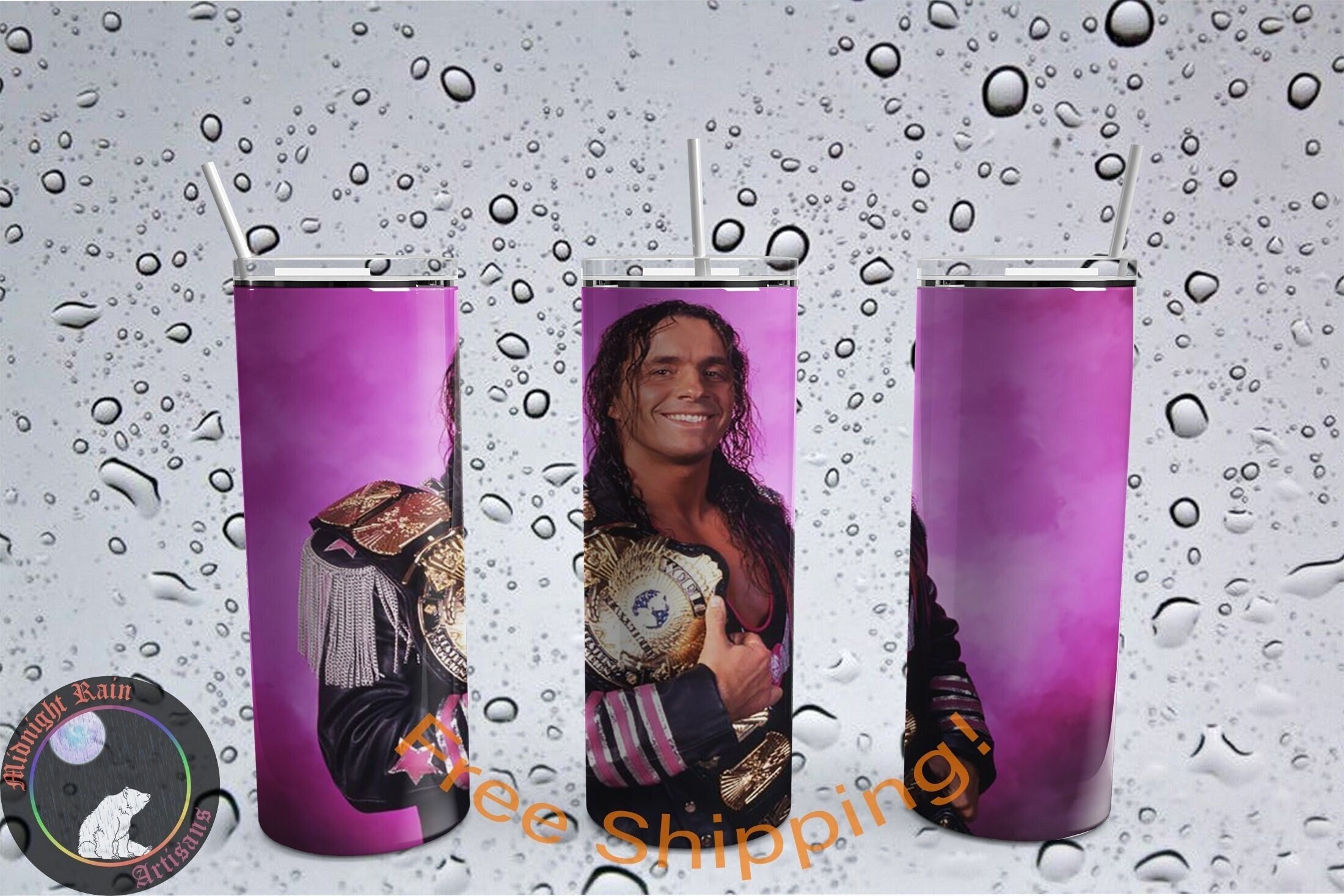 Bret Hart Pink Tumbler With Belt, Brett Heart, Wrestling, 90s, Canadian ...
