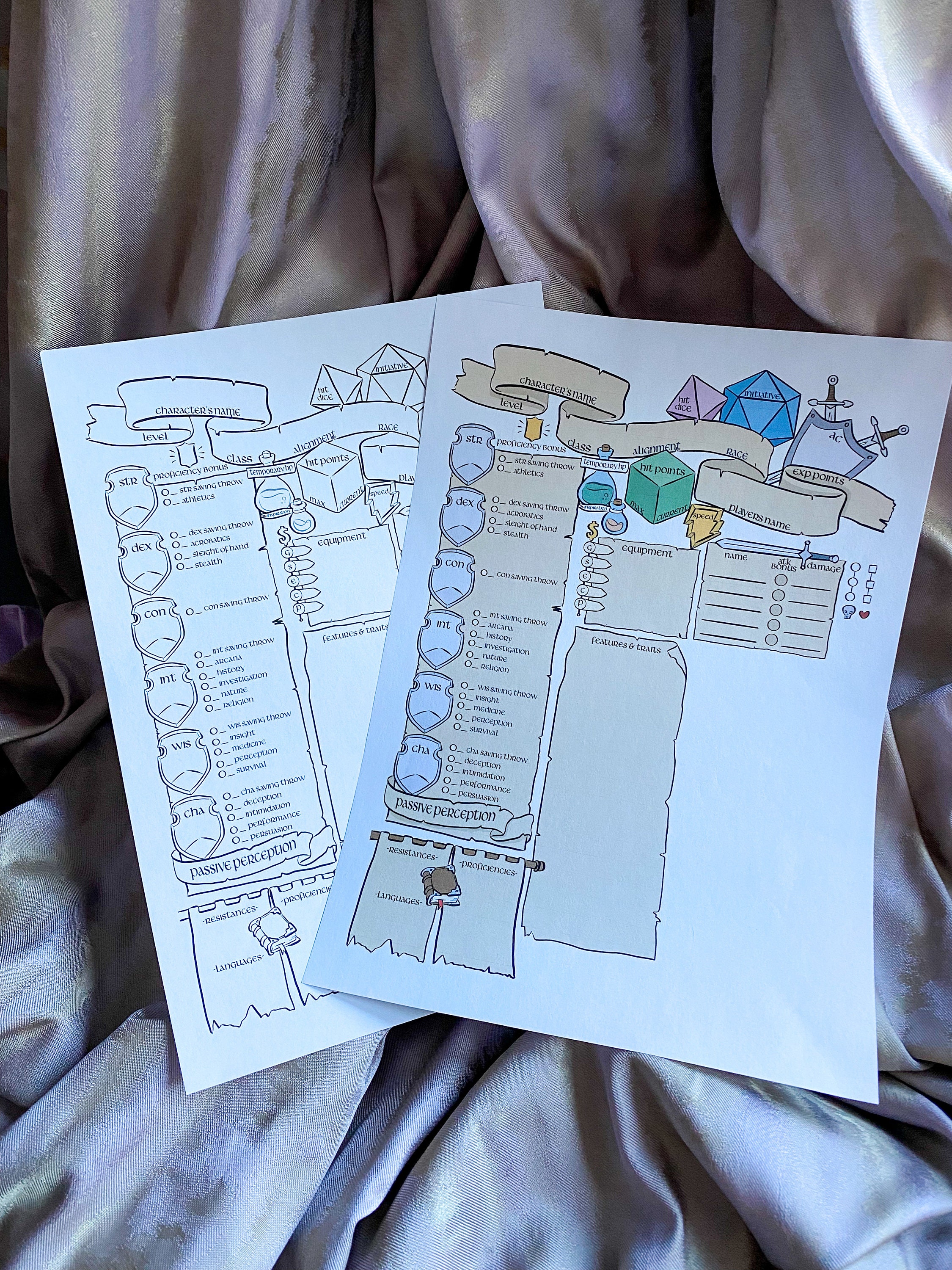D&D Character Sheet Custom Character Sheets Printable in Black and ...