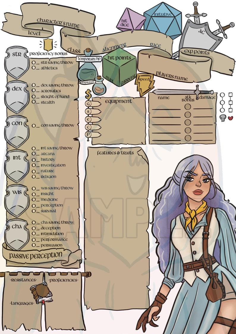 D&D Character Sheet Custom Character Sheets Printable in - Etsy