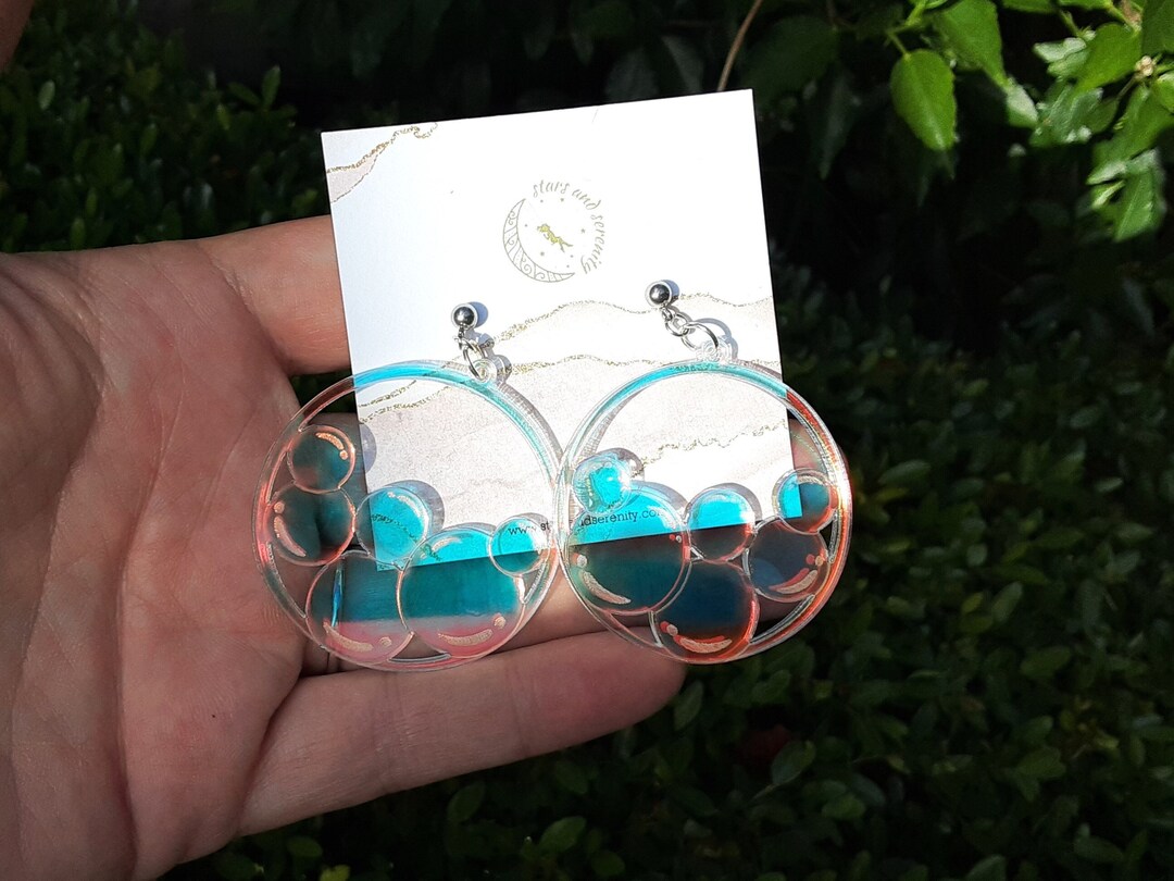 Fun Iridescent Statement Soap Bubble Earrings Unique Color Shift Effect ...