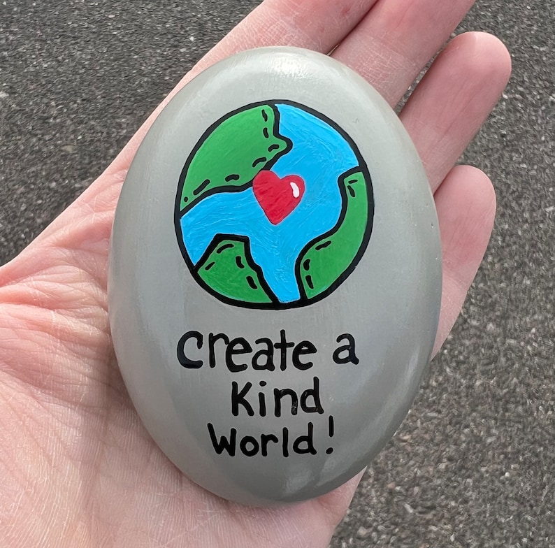 Create A Kind World Painted Rock | Kindness Rock, Kid Gift, Friend Gift ...