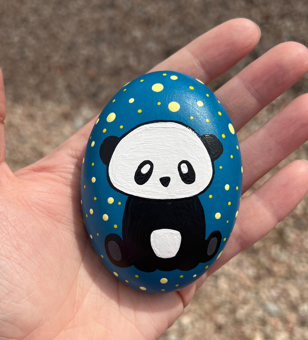 Panda Painted Rock Hand Painted, Panda Bear, Kid Gift, Garden ...