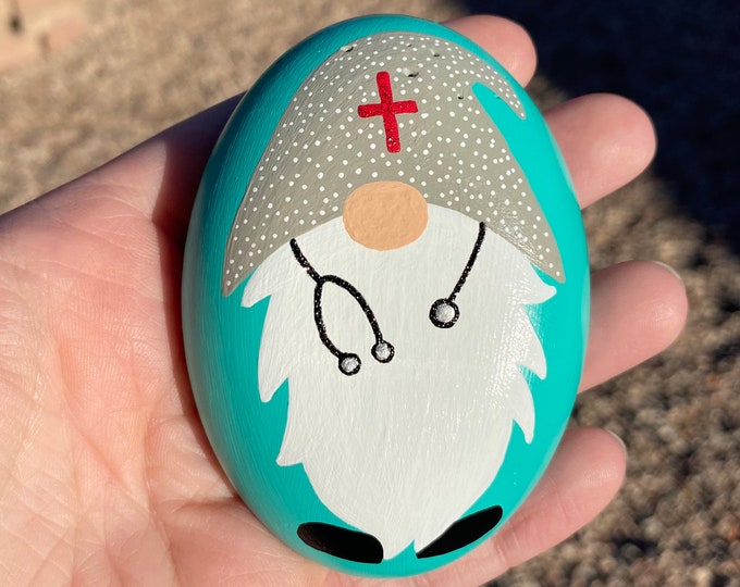 Doctor/nurse Gnome Painted Rock | Nurse Appreciation, Doctor ...