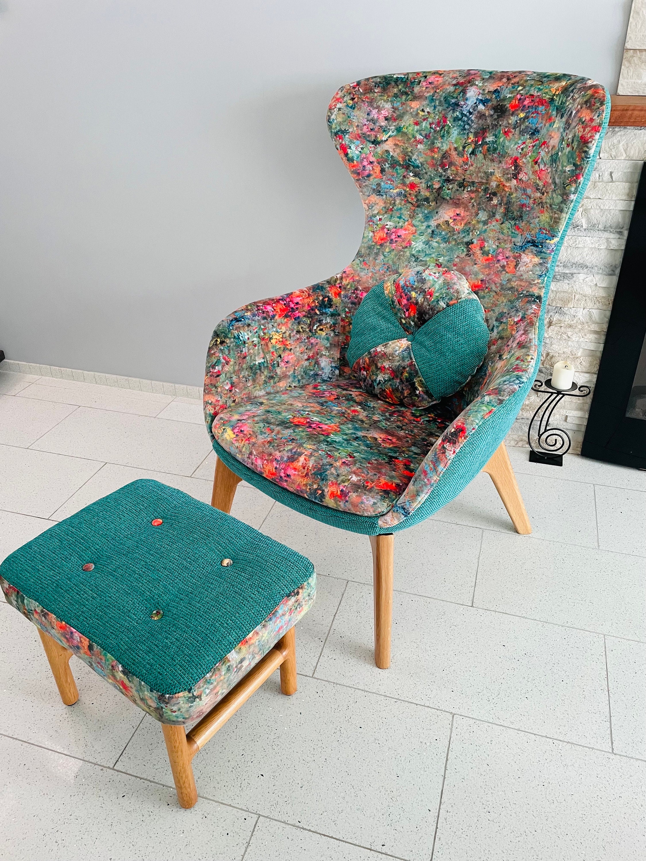 Original FROVI Lounge Chair and Matching Footstool Newly Upholstered in ...