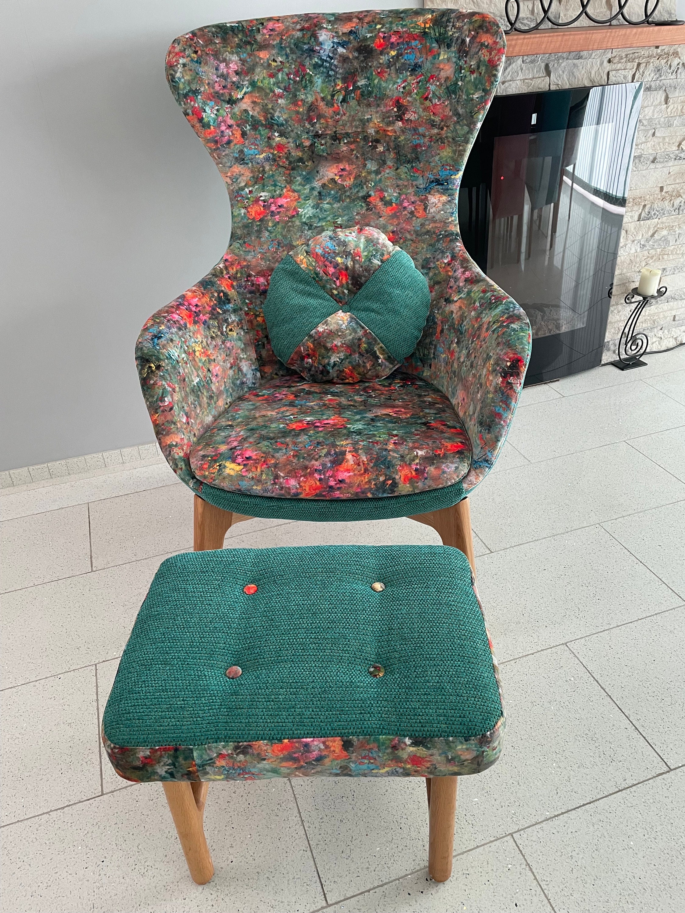 Original FROVI Lounge Chair and Matching Footstool Newly Upholstered in ...