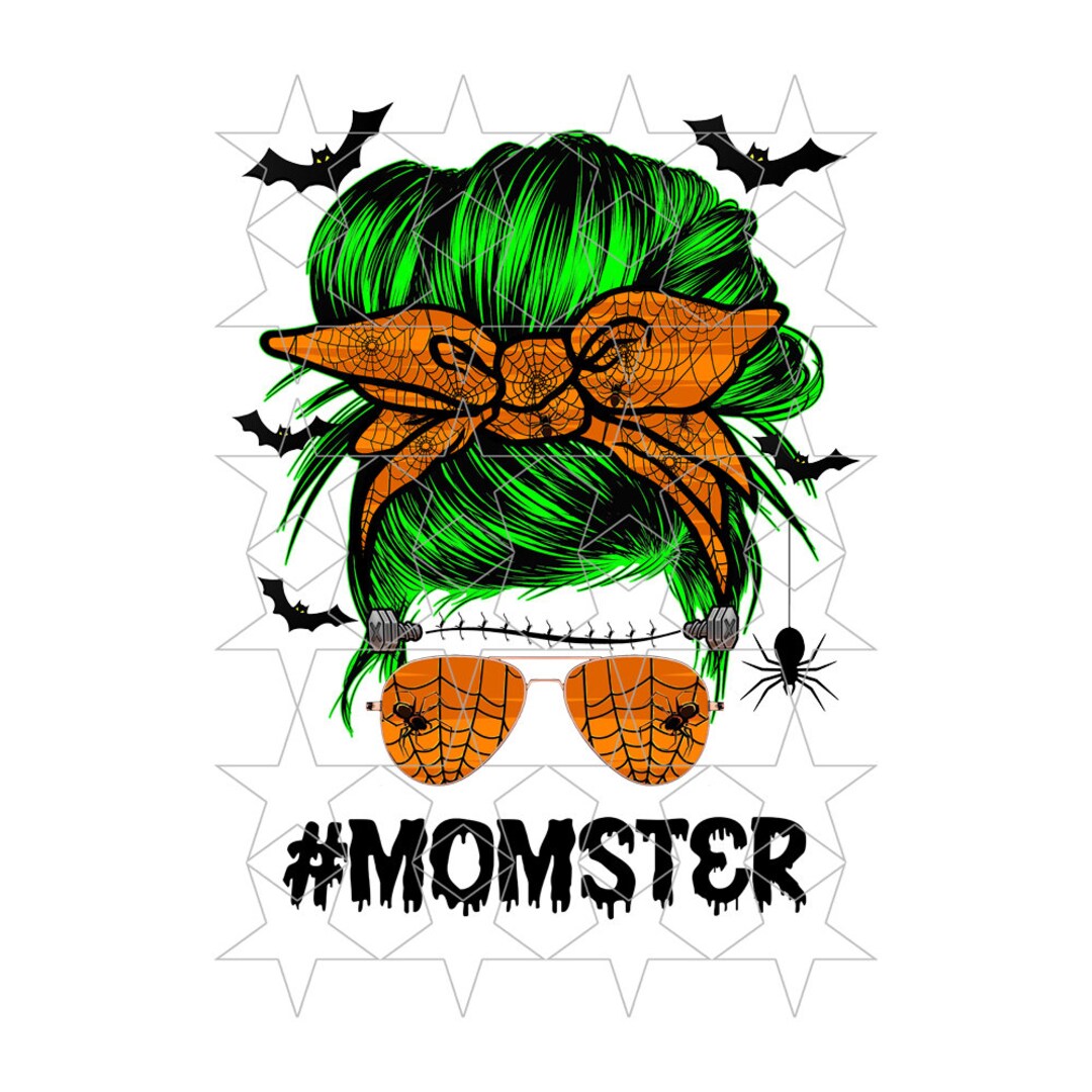 Momster Halloween Frankenstein Bats Spider Web Skull Print Mom Messy ...