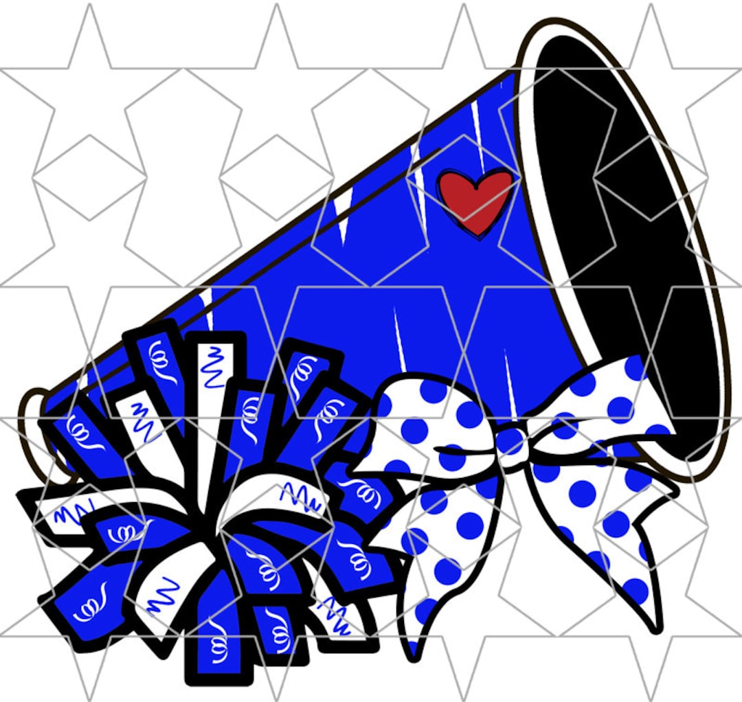 Blue Cheer Megaphone PNG Cheerleading Design Png Pom Pom Png Hair Bow ...