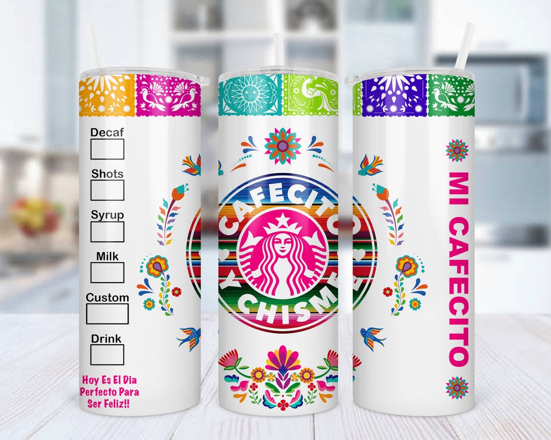 Cafecito Y Chisme Sublimation Png 20oz Skinny Tumbler Colorful Mexican
