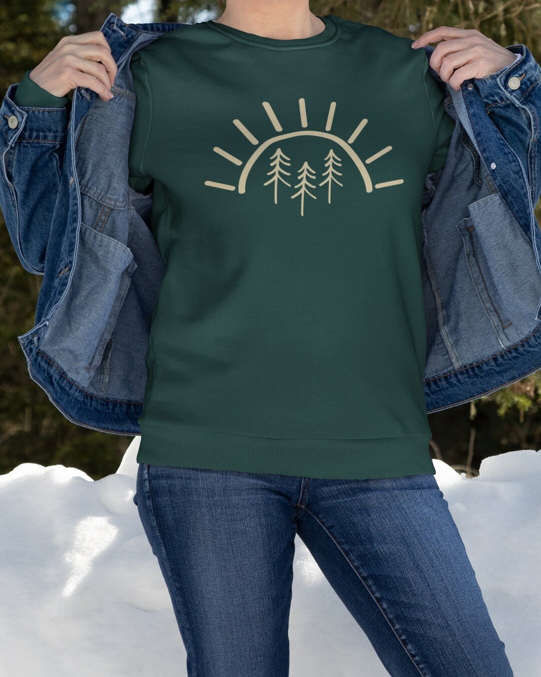 Pine Tree Sun Sweater | Sunrise Camping Outdoor Nature Sweater - Etsy