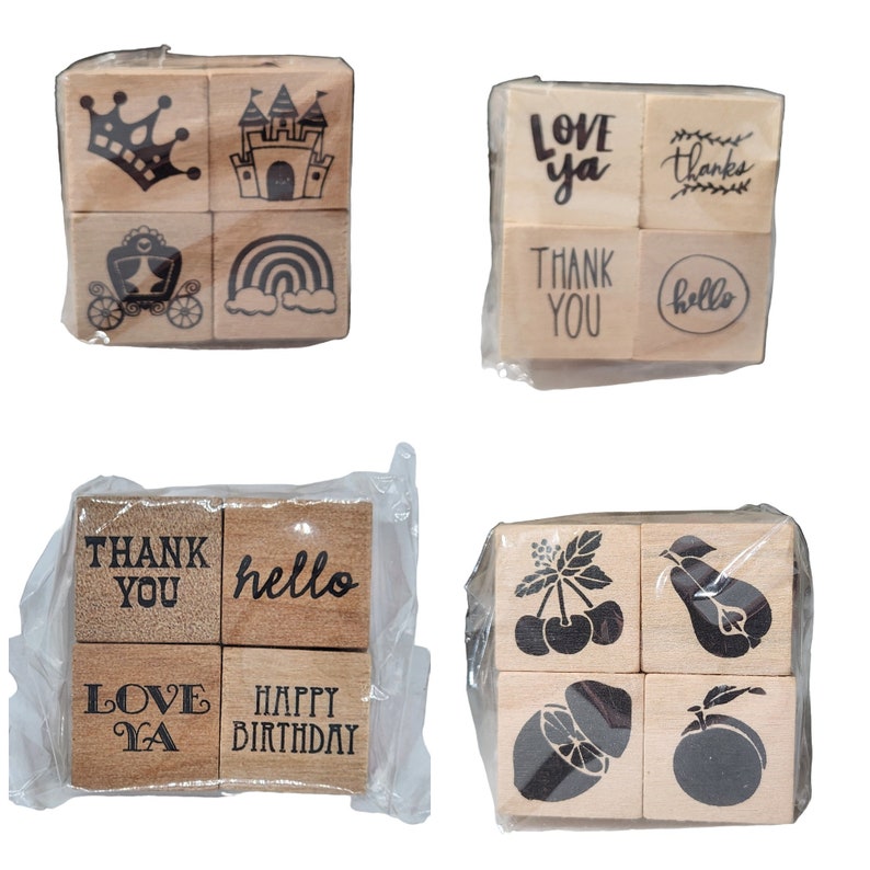 Recollections Mini 1 Inch Wood Mounted Rubber Stamps, Set of 4, Paper ...