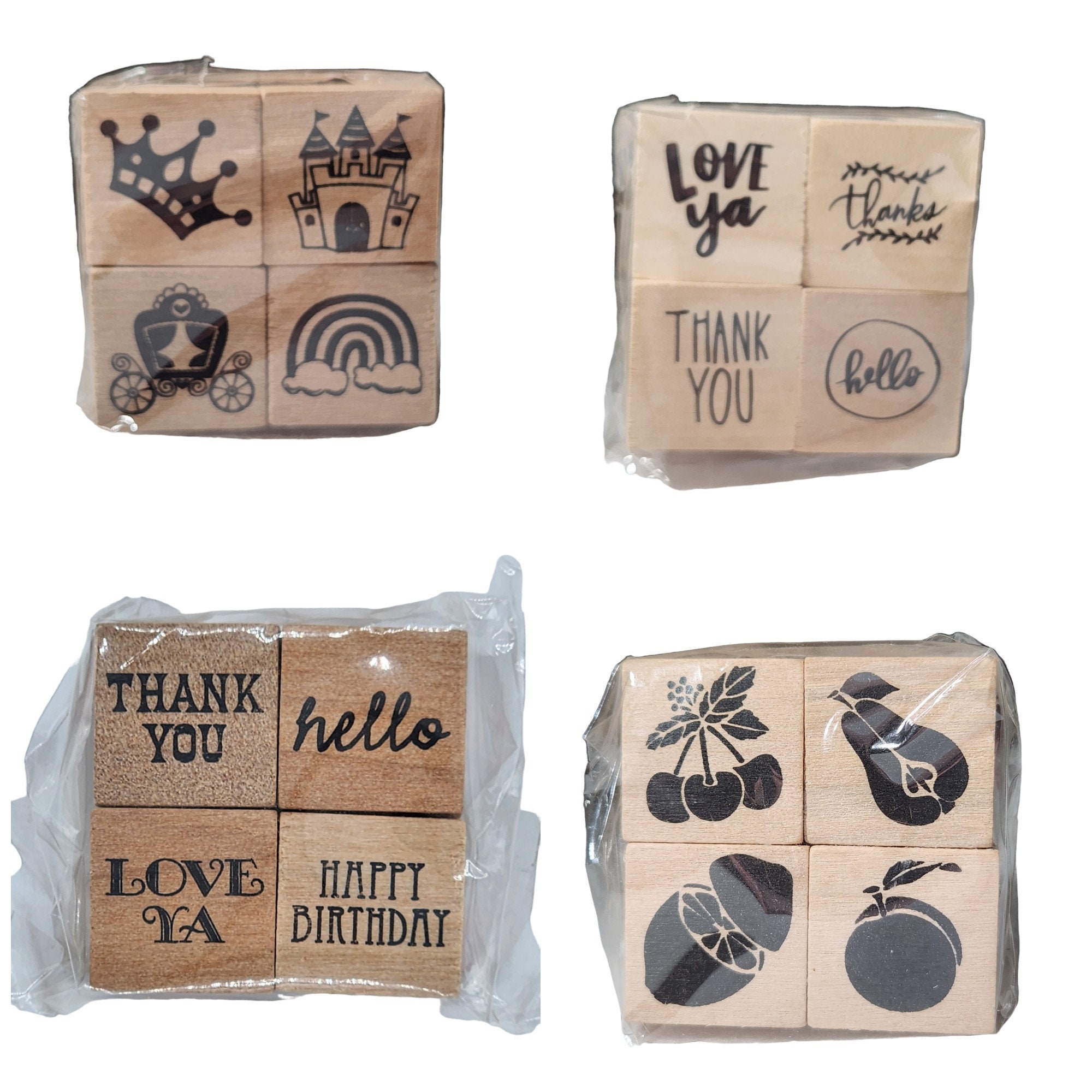 Recollections Mini 1 Inch Wood Mounted Rubber Stamps, Set of 4, Paper ...