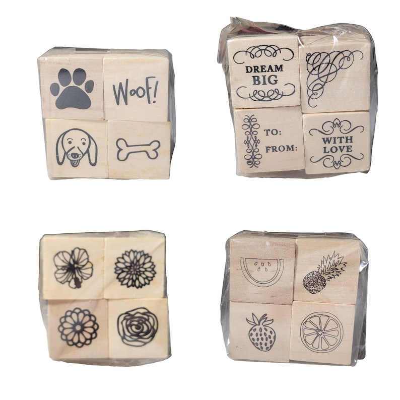 Recollections Mini 1 Inch Wood Mounted Rubber Stamps, Set of 4, Paper ...