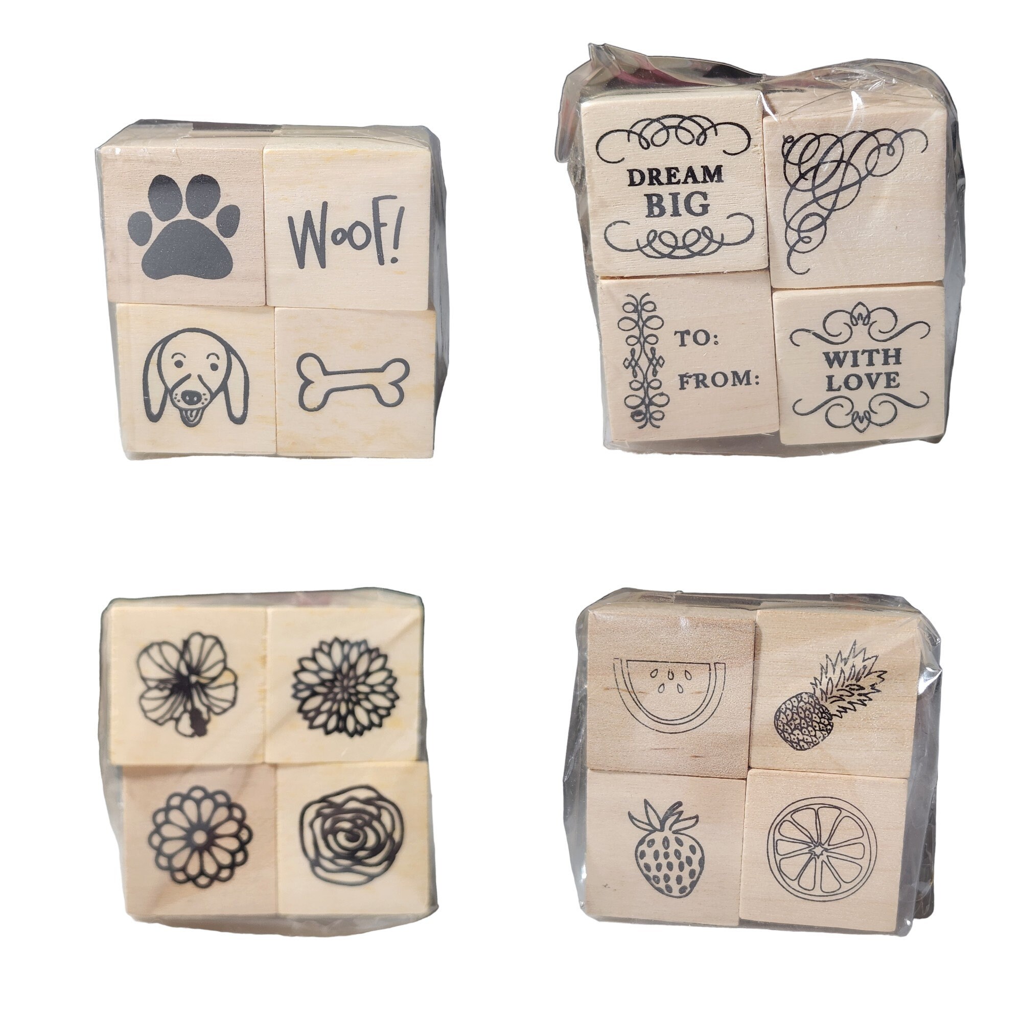 Recollections Mini 1 Inch Wood Mounted Rubber Stamps, Set of 4, Paper ...