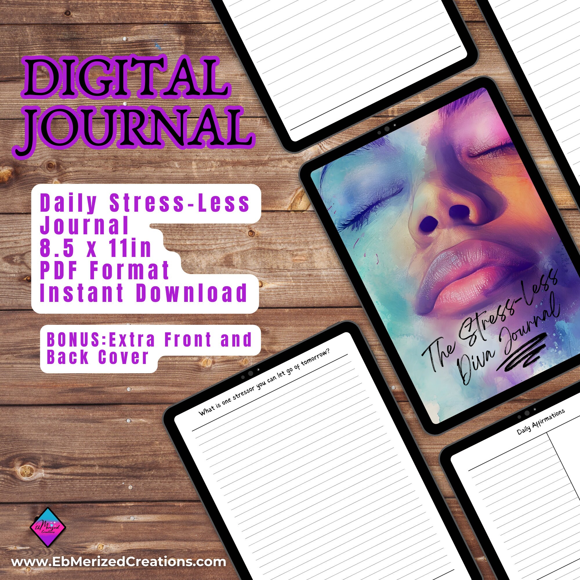 Digital Journal Planner Self-care African American Stress-less Diva ...