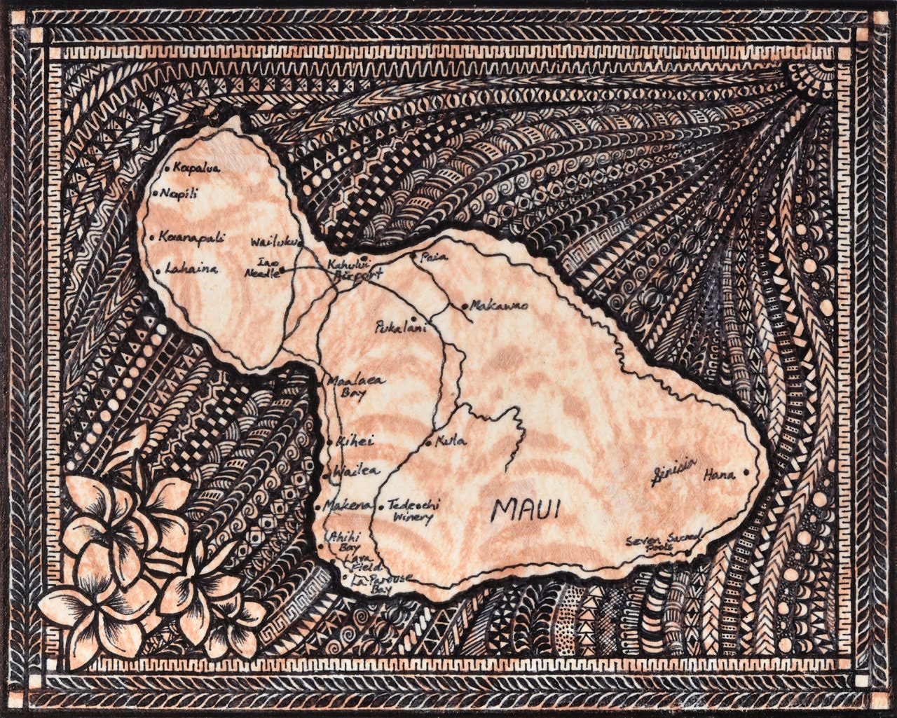 Tapa Cloth Painting of the Map of Maui. - Etsy