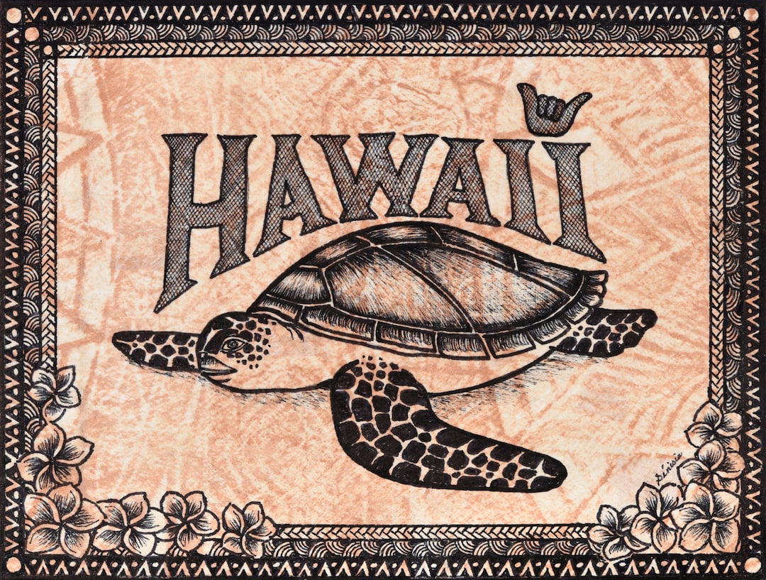 Tapa Cloth Painting of a Turtle With HAWAII and Shaka. - Etsy