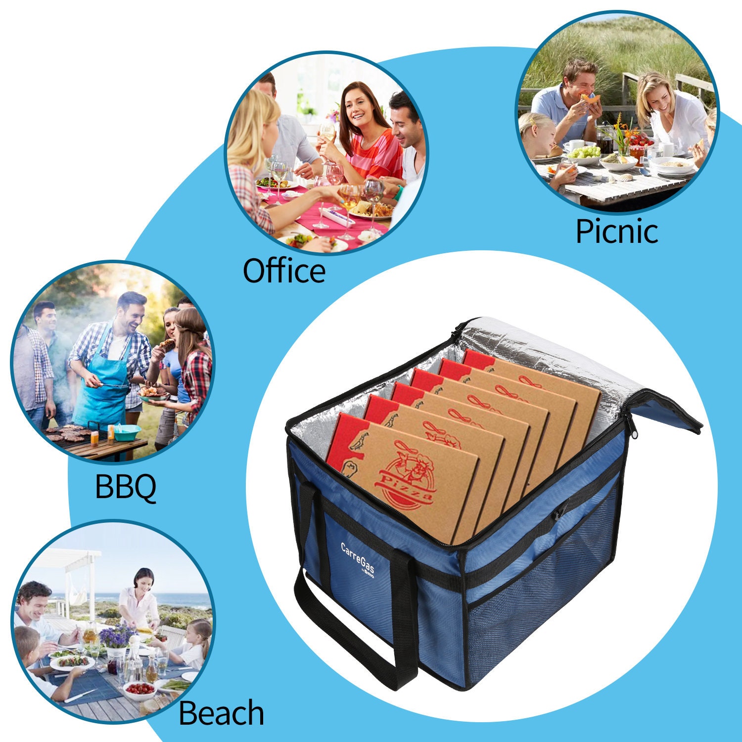 Hot Food Delivery Bag Insulated, Premium 38x38x32cm Takeaway Bags ...