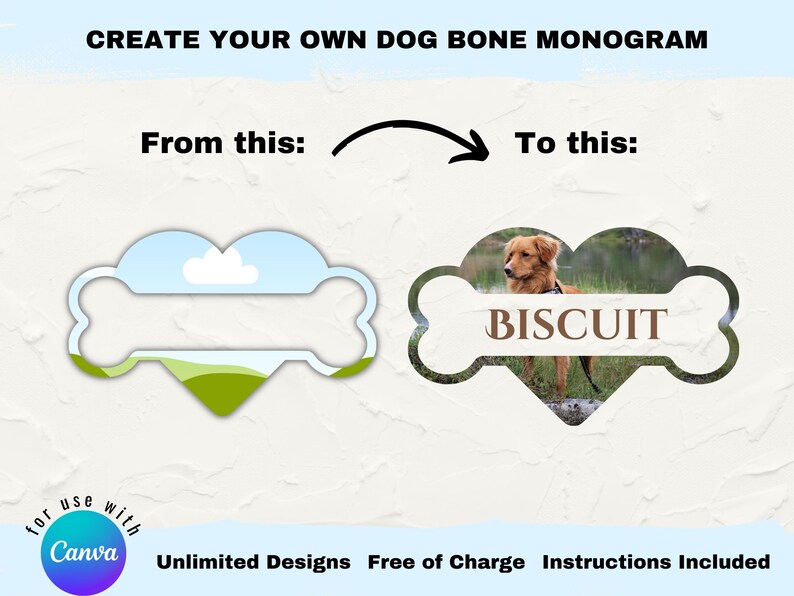 DOG BONE HEART Smart Mockup With Name Monogram to Fill With Your Photo ...