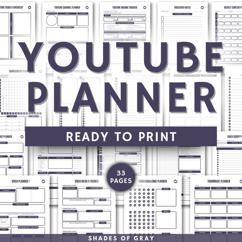 Youtube Planner, Youtube Content Planner Printable PDF, Social Media ...