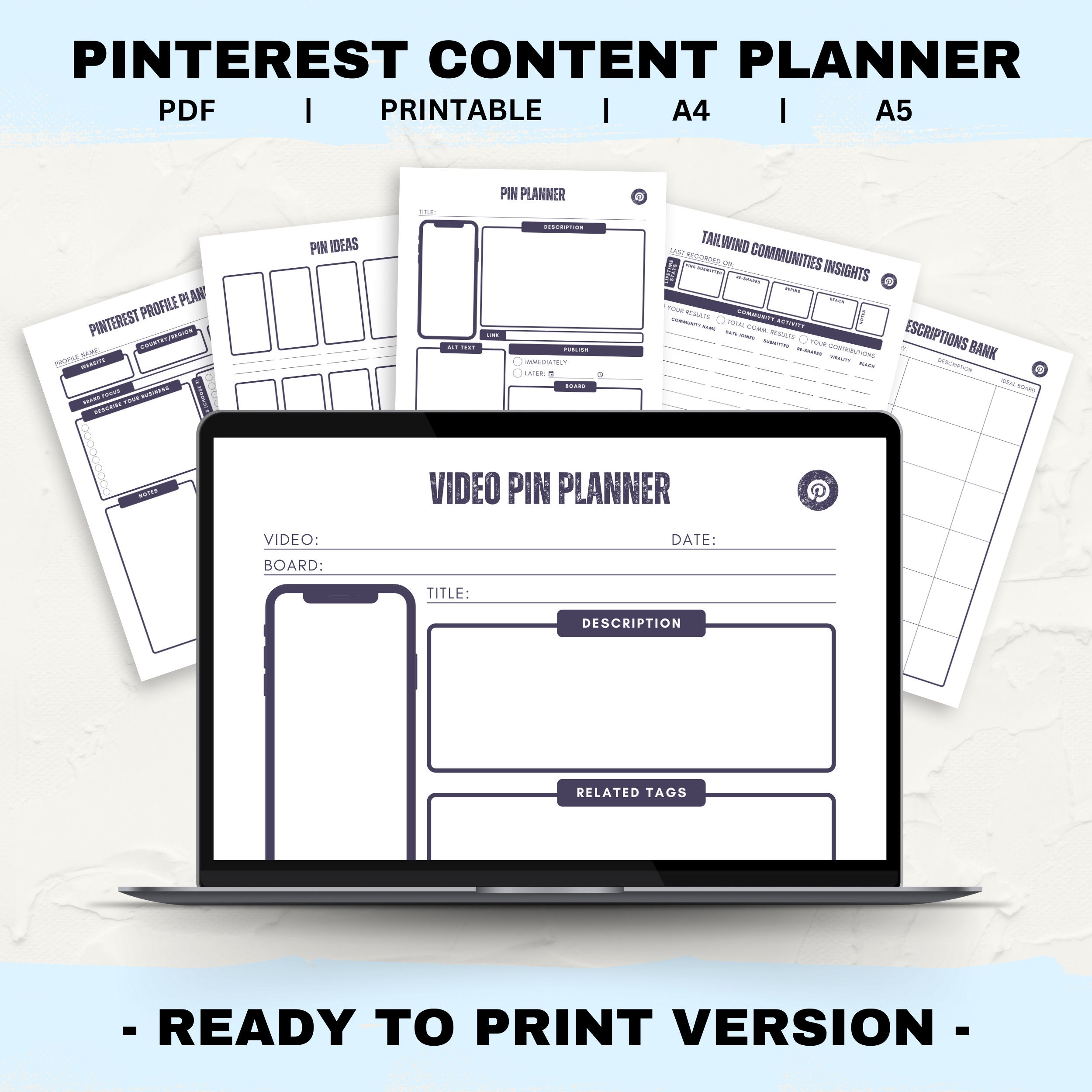 Pinterest Planner, Pinterest Content Planner Printable PDF, Social ...