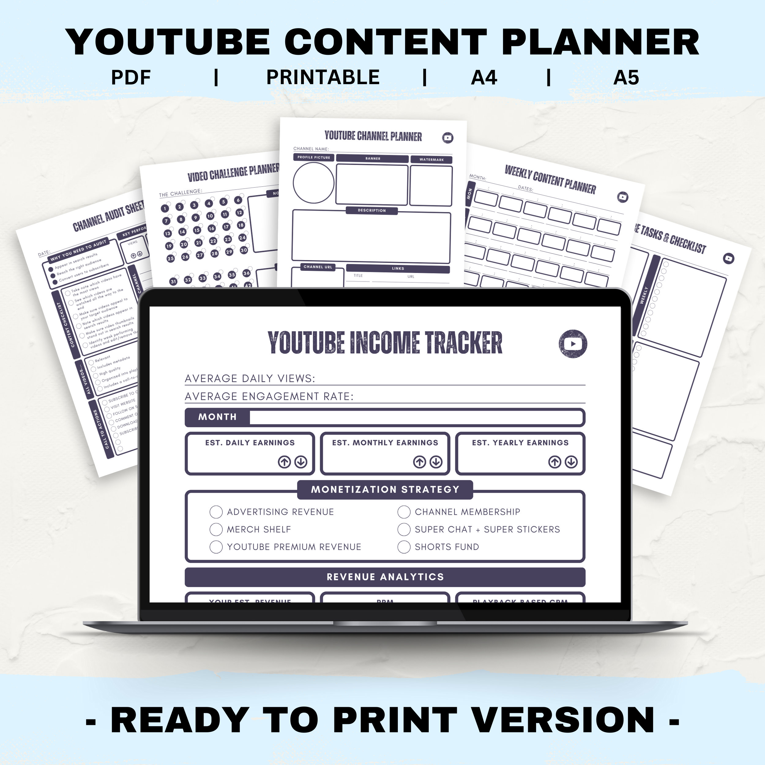 Youtube Planner, Youtube Content Planner Printable PDF, Social Media ...