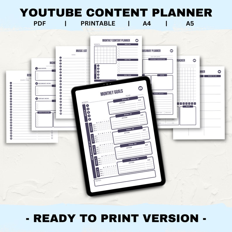 Youtube Planner, Youtube Content Planner Printable PDF, Social Media ...
