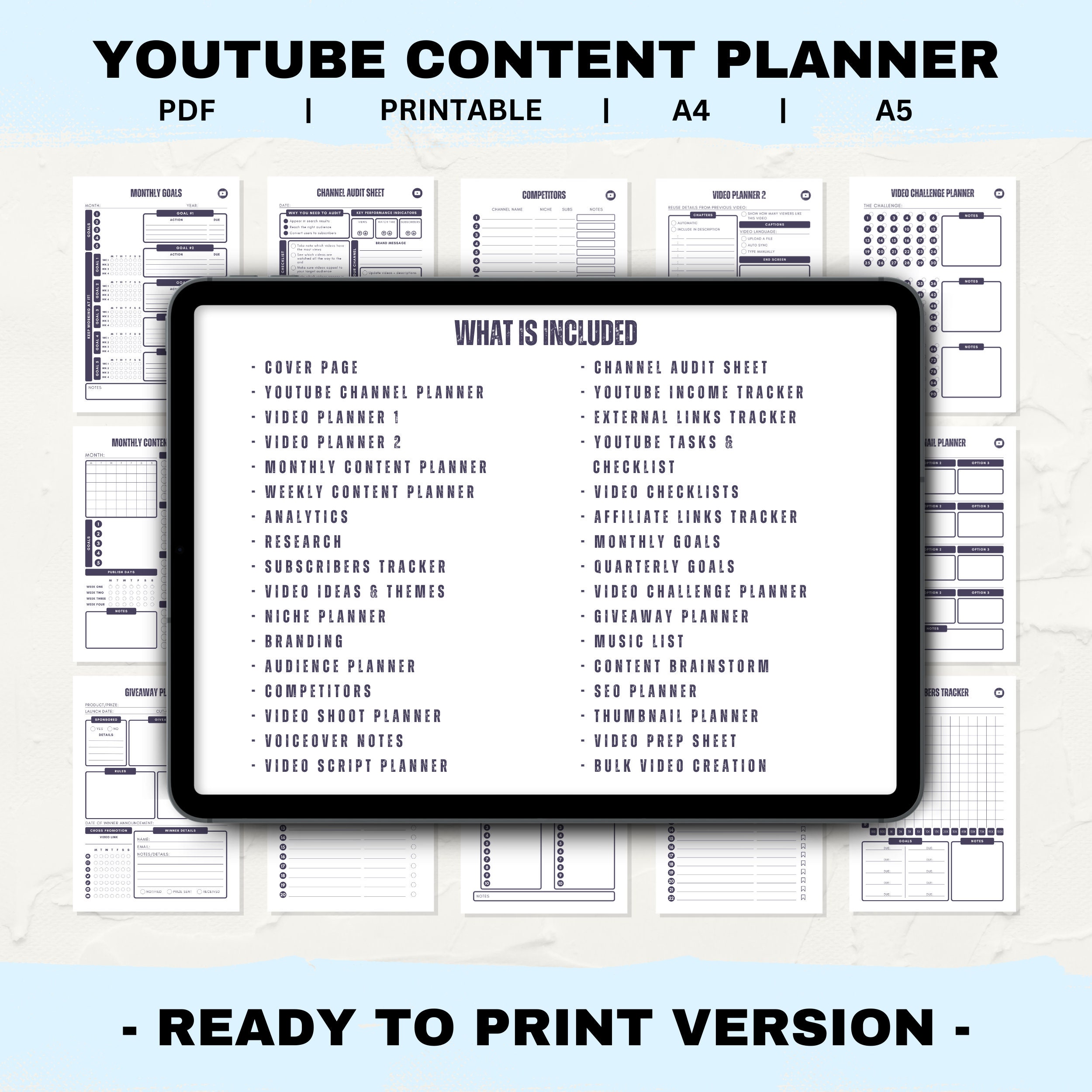 Youtube Planner, Youtube Content Planner Printable PDF, Social Media ...
