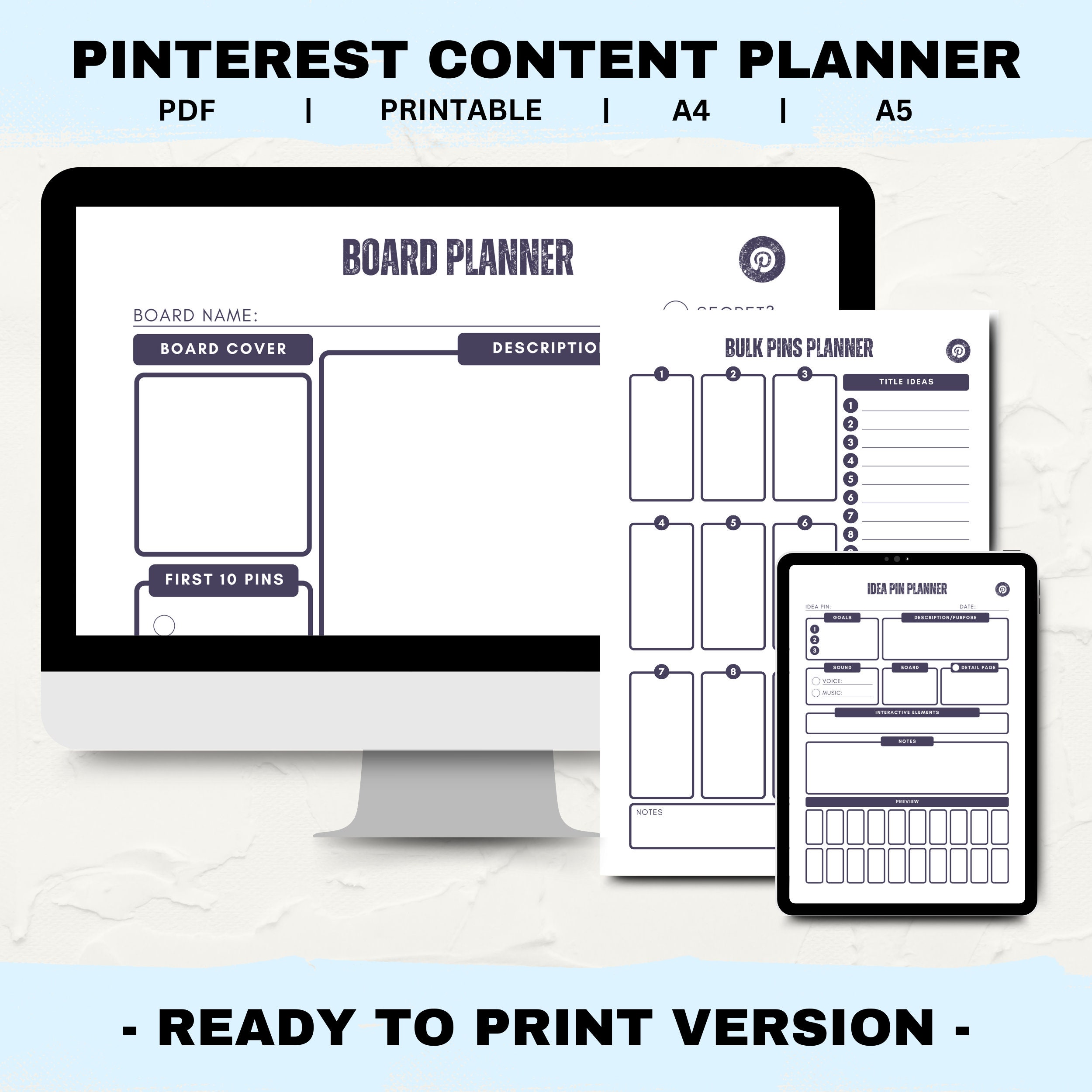 Pinterest Planner, Pinterest Content Planner Printable PDF, Social ...