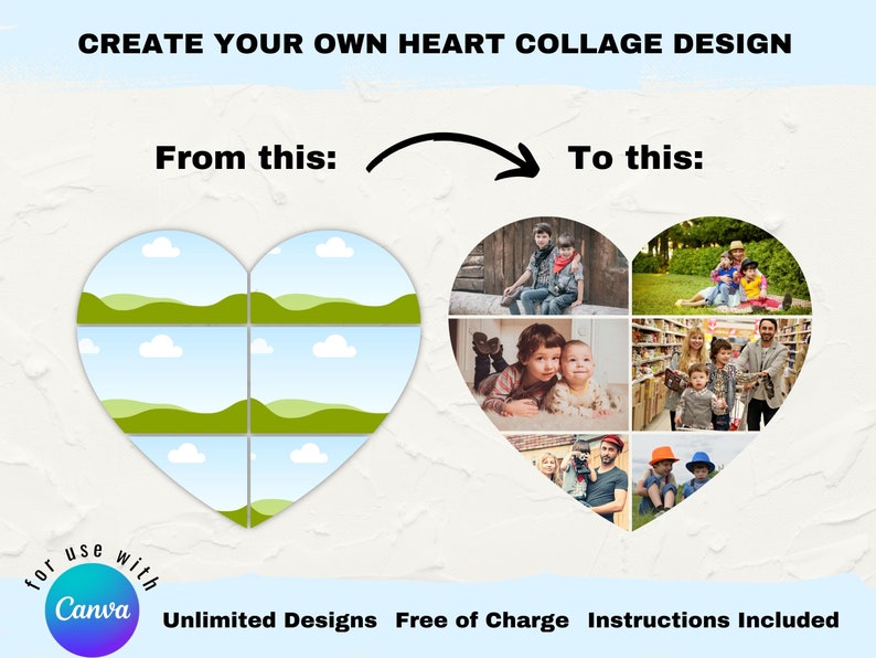 HEART PHOTO COLLAGE Canva Template of 6 Photo Fields Fill - Etsy