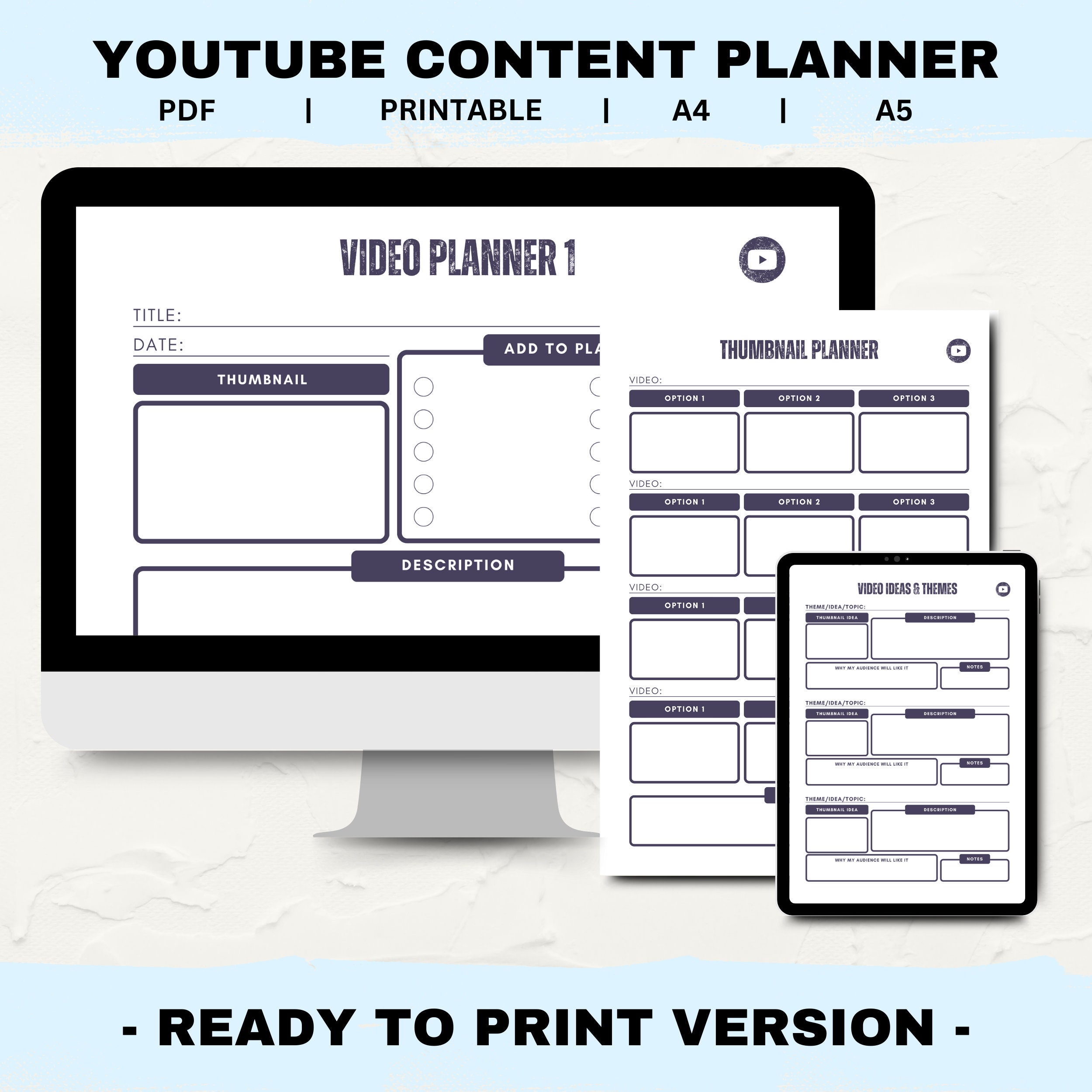 Youtube Planner, Youtube Content Planner Printable PDF, Social Media ...