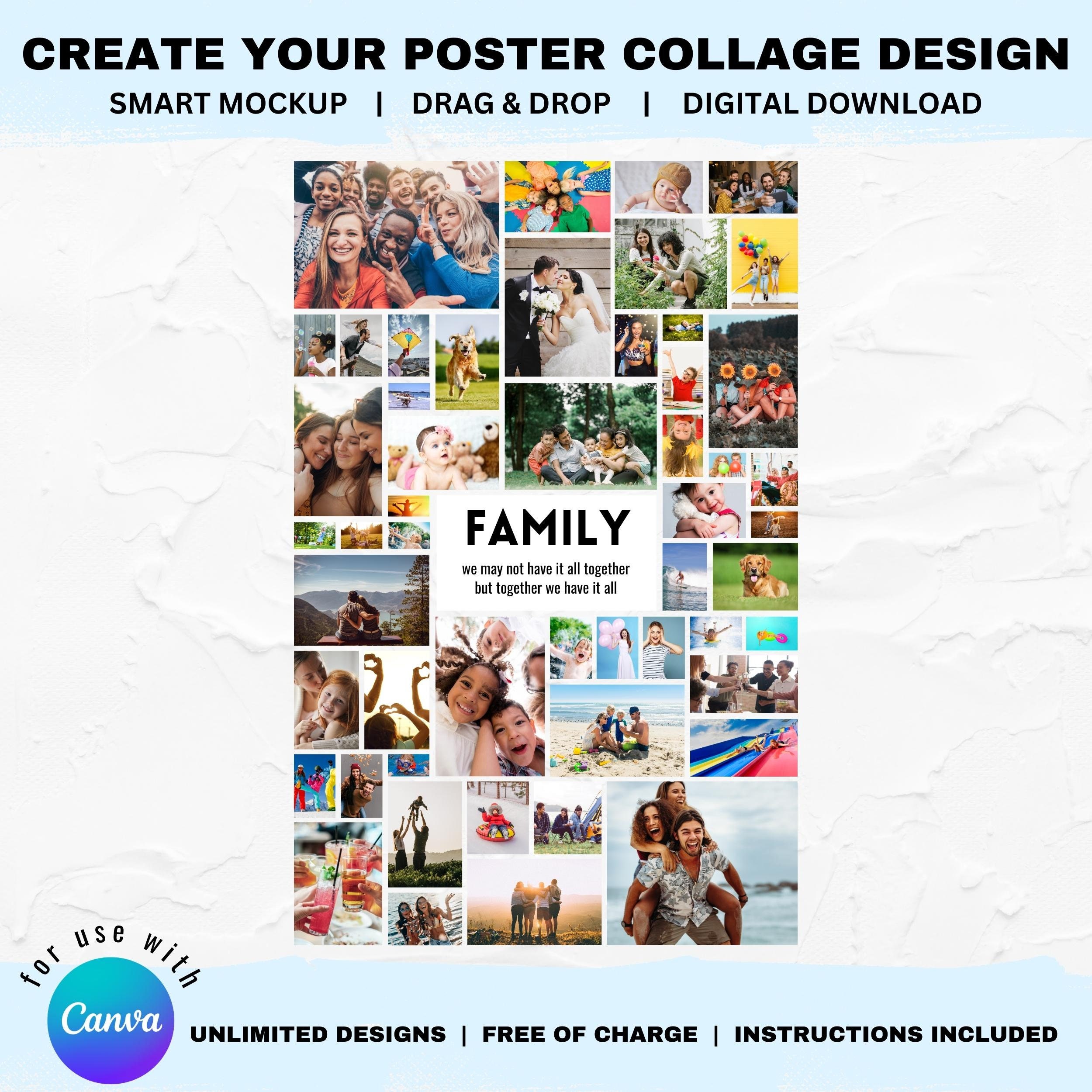 POSTER PHOTO COLLAGE 24"x36" Canva Template of 52 Photo Fields, Fill ...