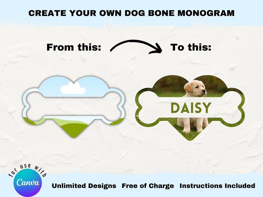 DOG BONE HEART Smart Mockup With Name Monogram to Fill With Your Photo ...