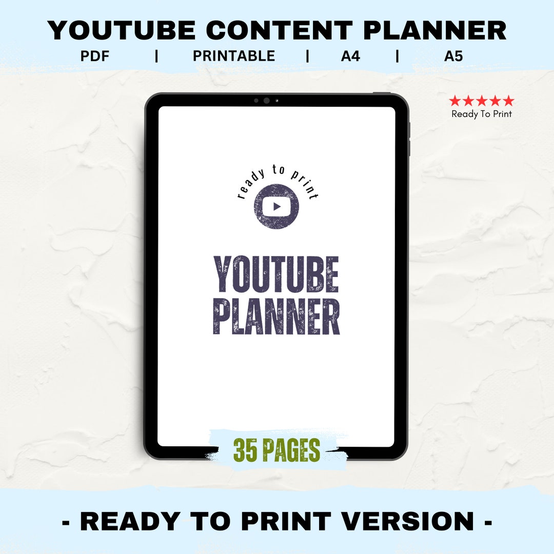 Youtube Planner, Youtube Content Planner Printable PDF, Social Media ...