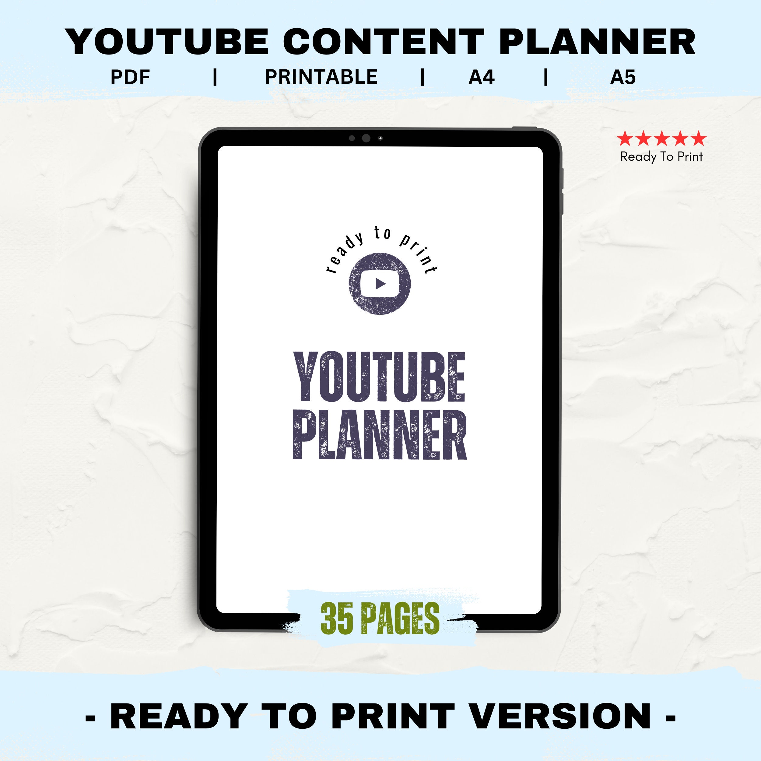 Youtube Planner, Youtube Content Planner Printable PDF, Social Media ...