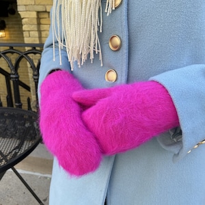 Women Winter Mittens, Wool Mittens, Fluffy Mittens, Cute Mittens, Pink ...