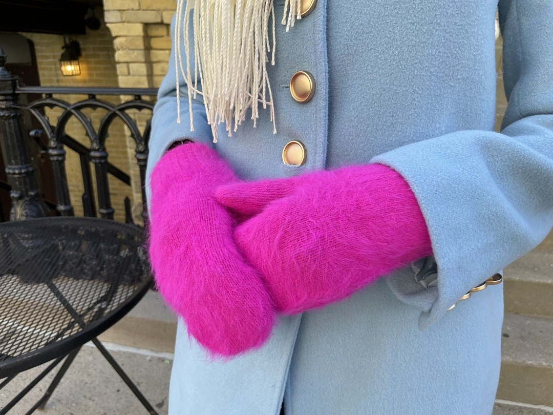 Women Winter Mittens, Wool Mittens, Fluffy Mittens, Cute Mittens, Pink ...