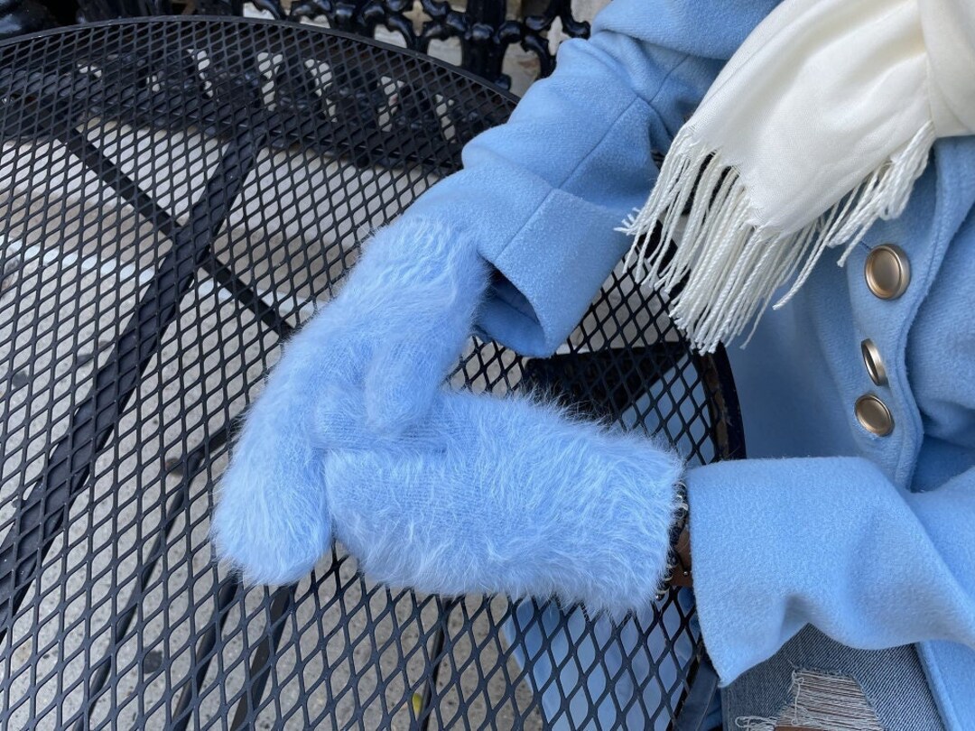 Women Winter Mittens, Wool Mittens, Fluffy Mittens, Blue Mittens ...