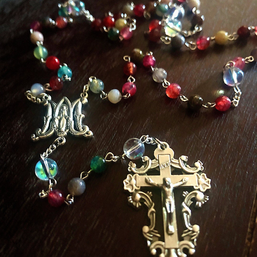 Colorful Glass Bead Rosary | Handmade Rosary | Blessed Virgin Mary ...
