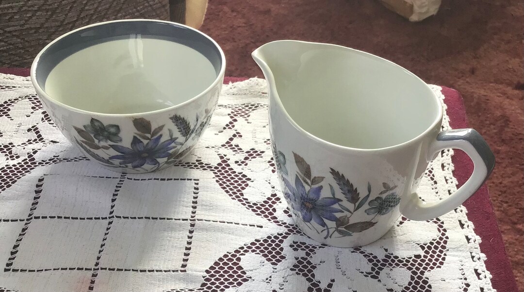 Vintage Alfred Meakin Sugar Bowl and Milk Jug, Blue Floral Pattern - Etsy
